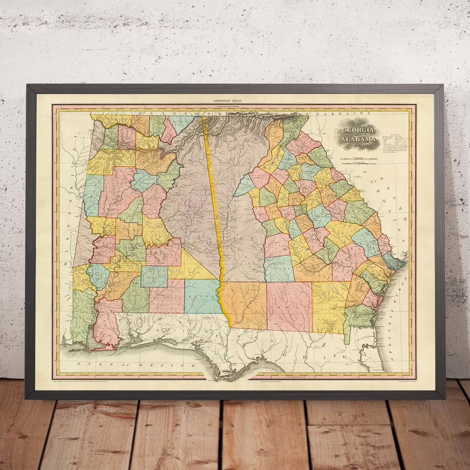 Old Map of Georgia and Alabama by H. S. Tanner, 1820: Atlanta, Savanna ...