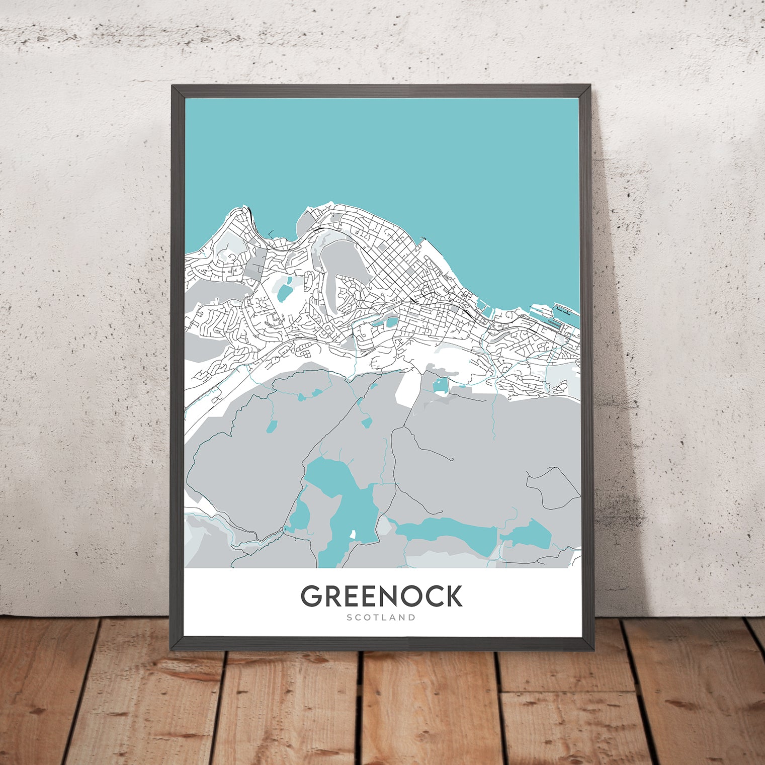 Modern Town Map of Greenock, Scotland: Town Centre, Lyle Hill, A78, Cu ...