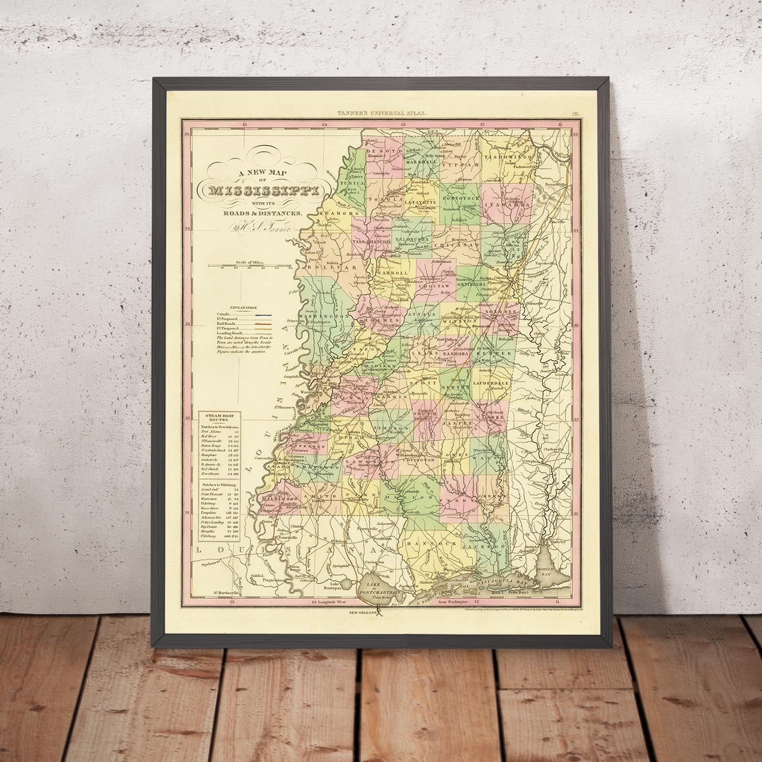 Old Map of Mississippi by H.S. Tanner, 1836: Jackson, Gulfport ...