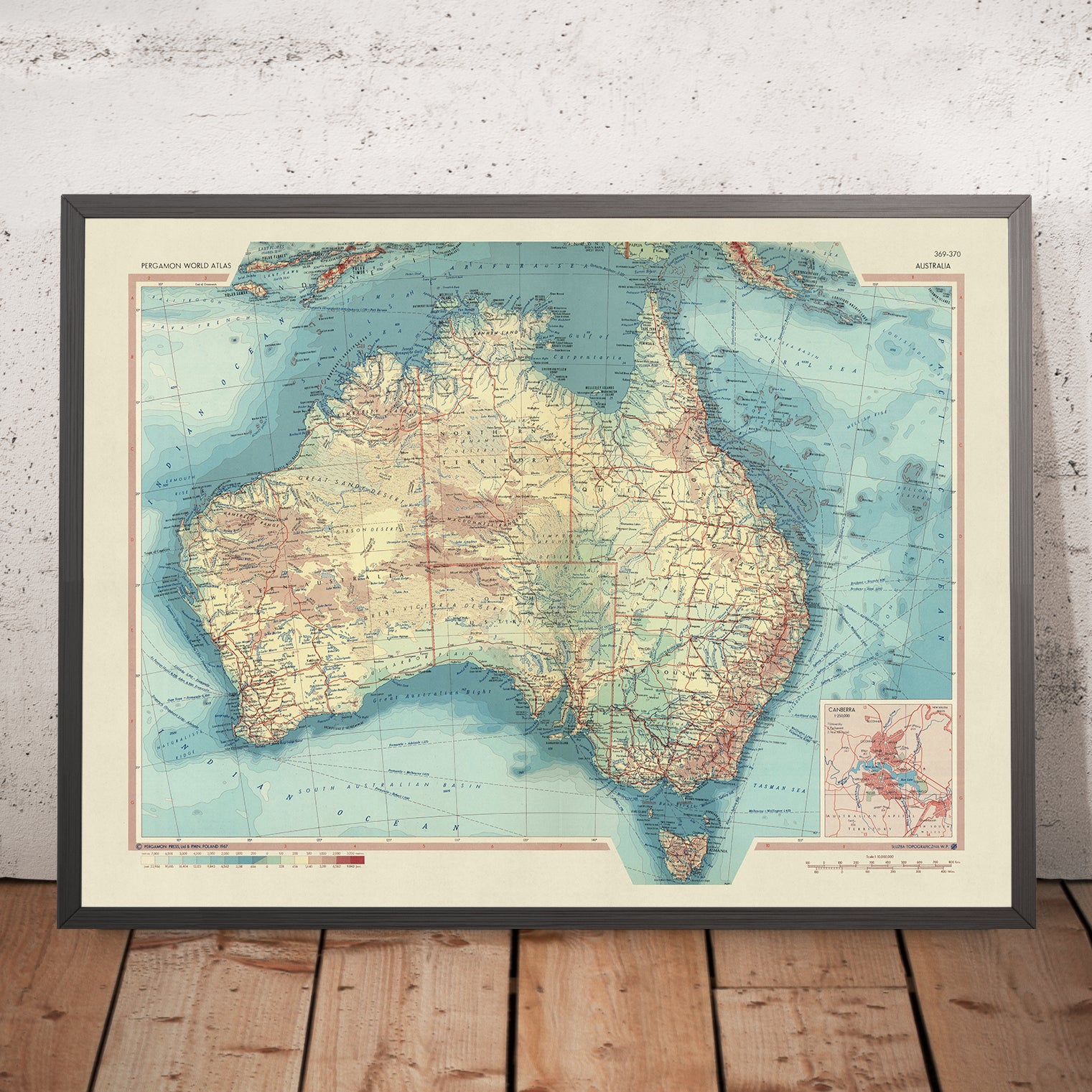Old Map of Australia, 1967: Political & Physical Atlas Chart of States ...