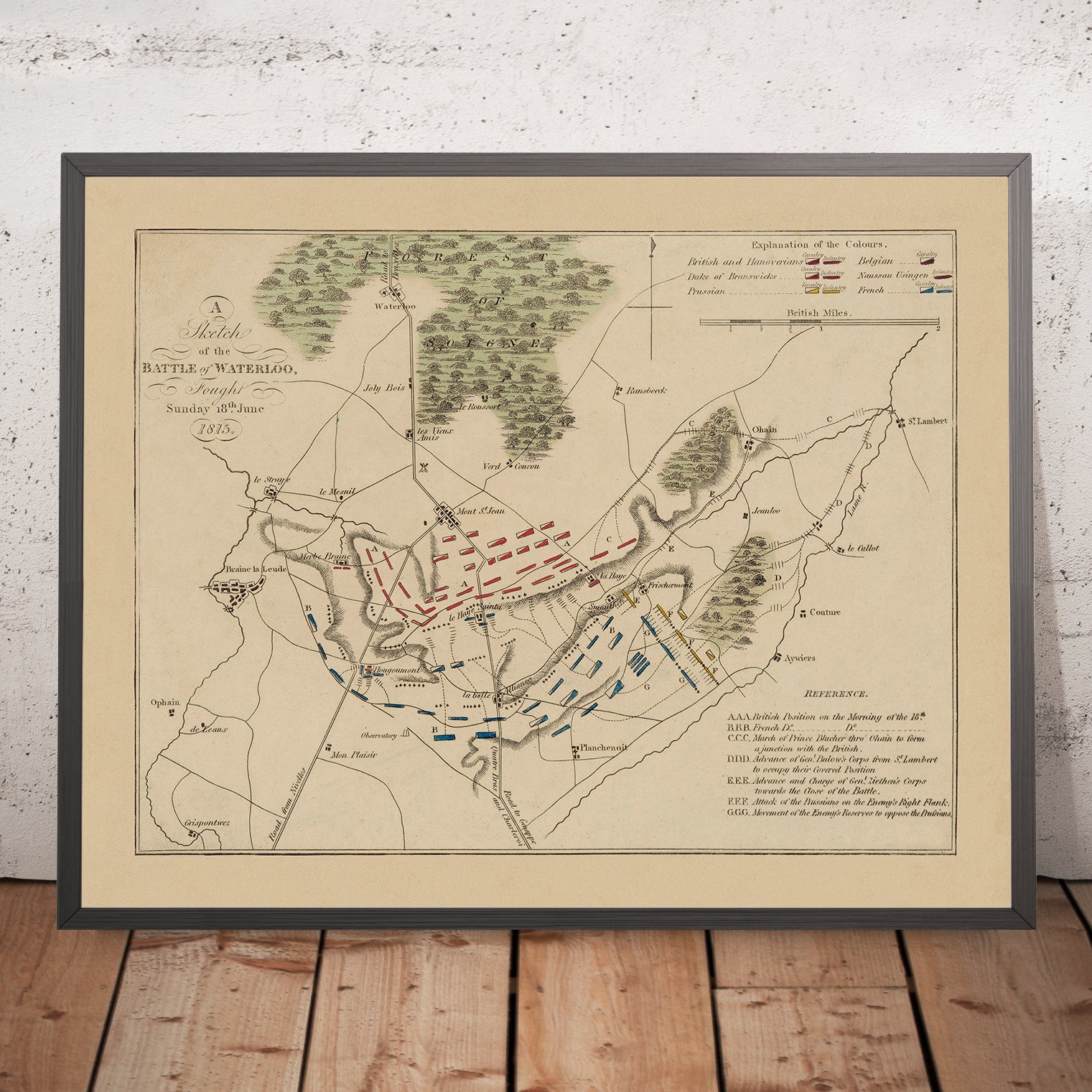 Battle of Waterloo, British & French Positions, 1815: Napoleonic War ...