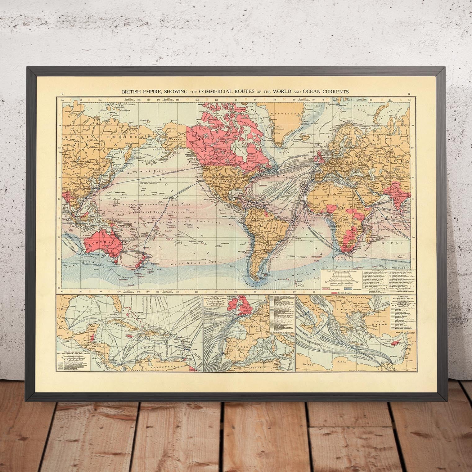 Old World Map of British Empire Trade Routes & Ocean Currents, 1895 ...