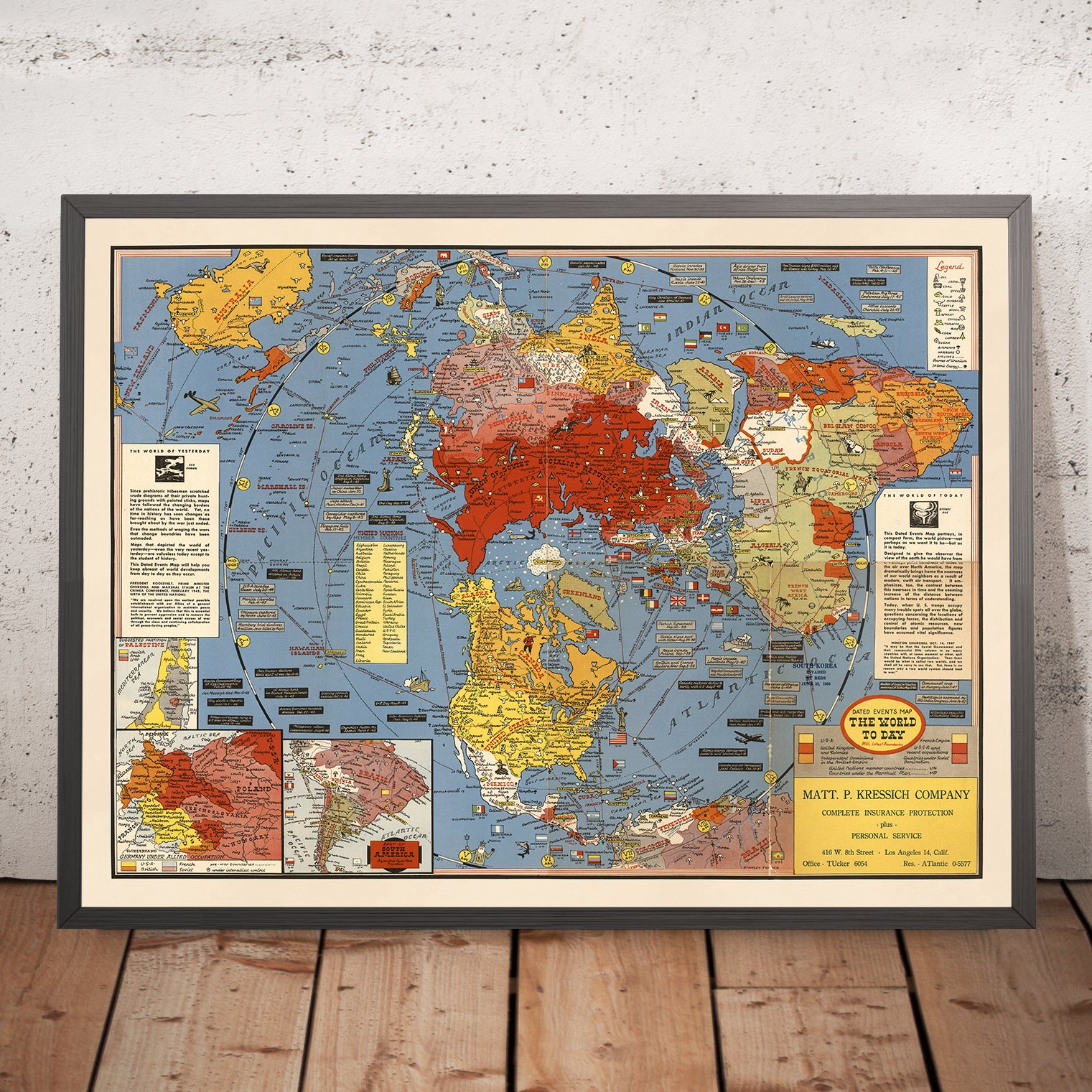 Old Flat Earth Map "The World Today" by Stanley Turner, 1948: Azimutha ...