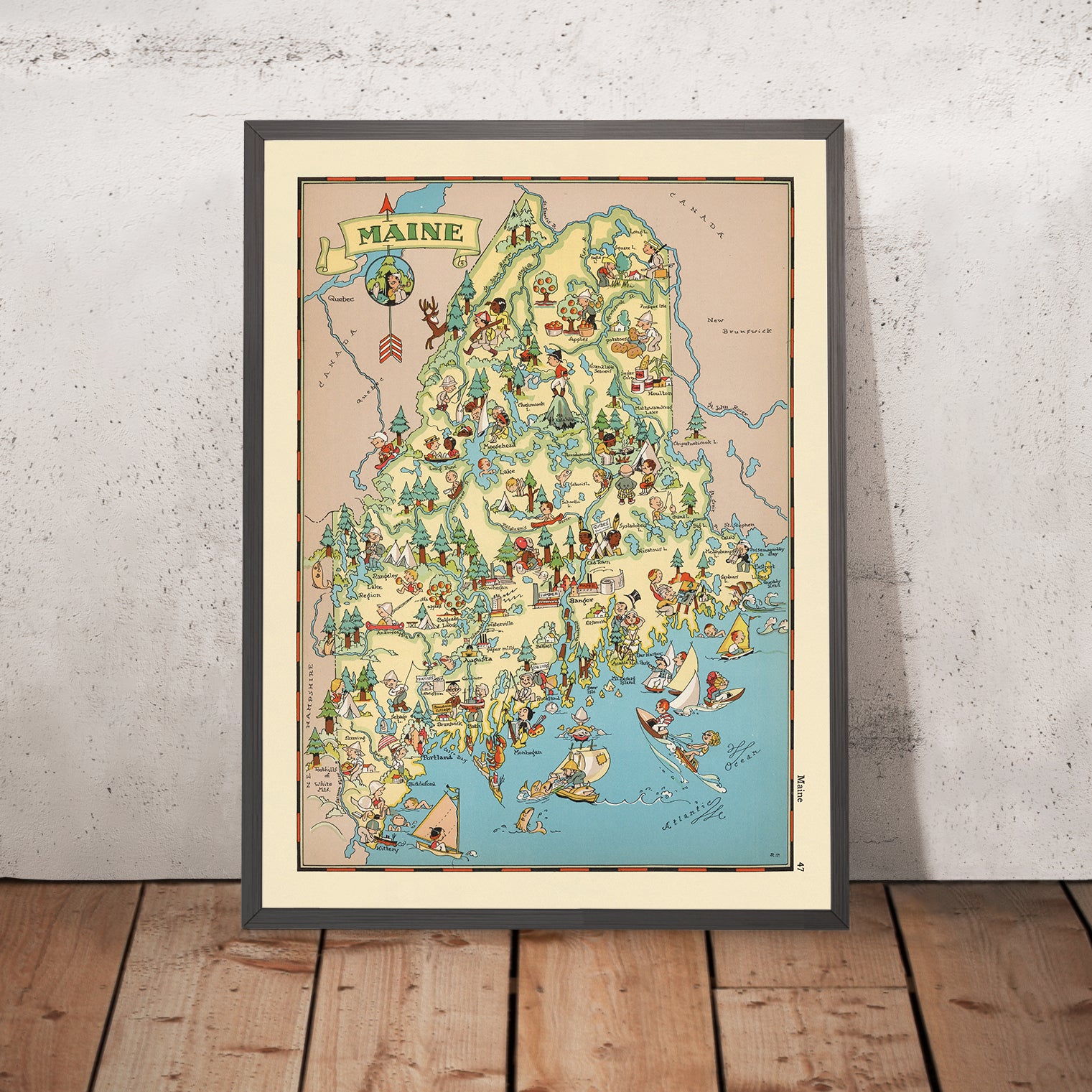 Pictorial Map of Maine by Ruth Taylor White, 1935: Portland, Bangor, T ...
