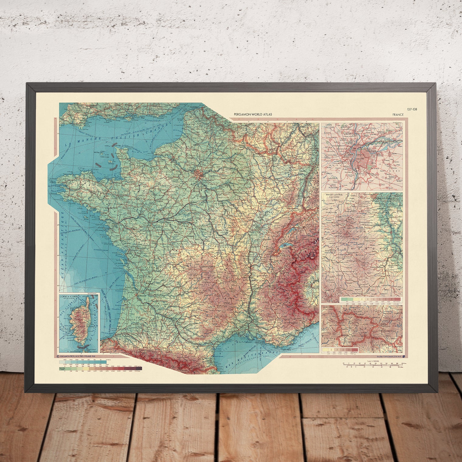 Old Map of France, 1967: Andorra, Massif Central, Lyon, Corsica, Detai ...