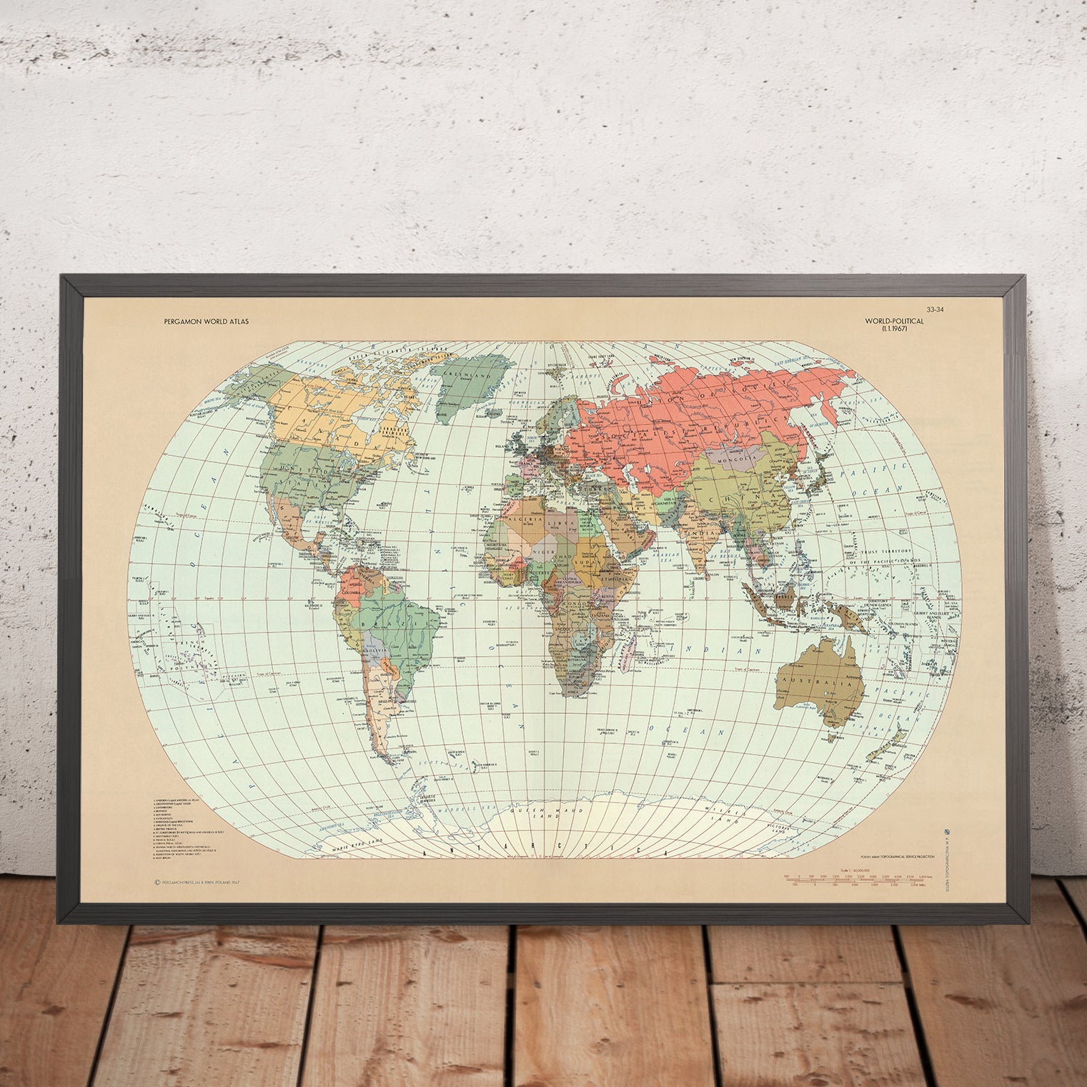 Old Political World Map, 1967: Cold War Era, Detailed Political Bounda ...