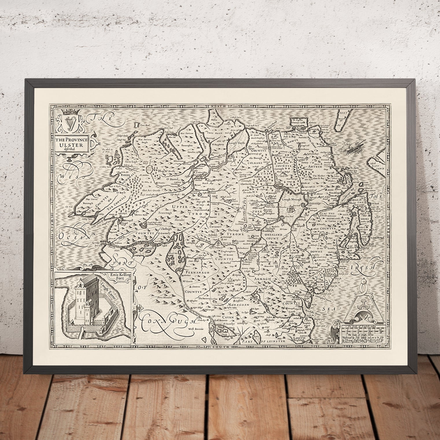 Old Monochrome Map of Ulster, Northern Ireland in 1611 by John Speed ...