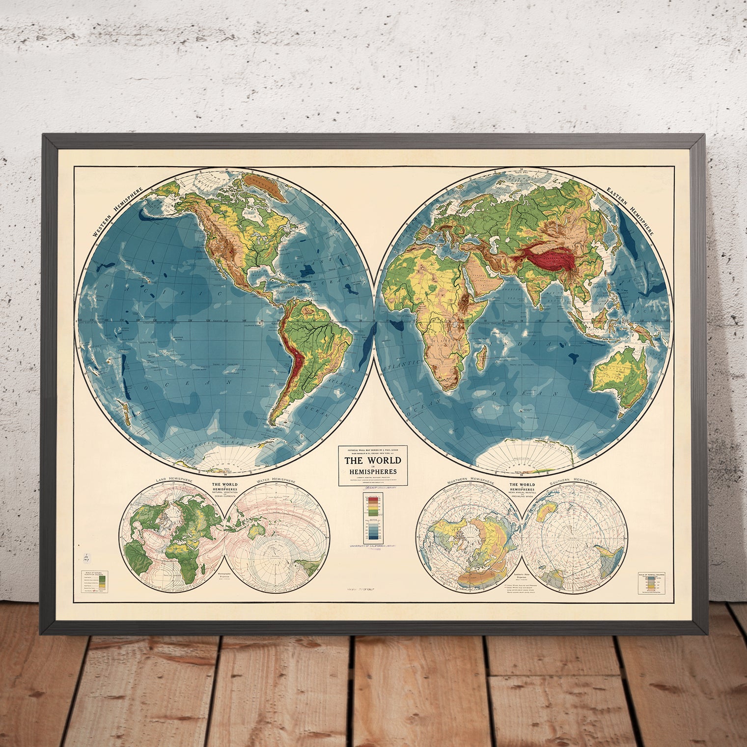 Old School Atlas World Map Rand McNally, 1917: Physical World Chart ...