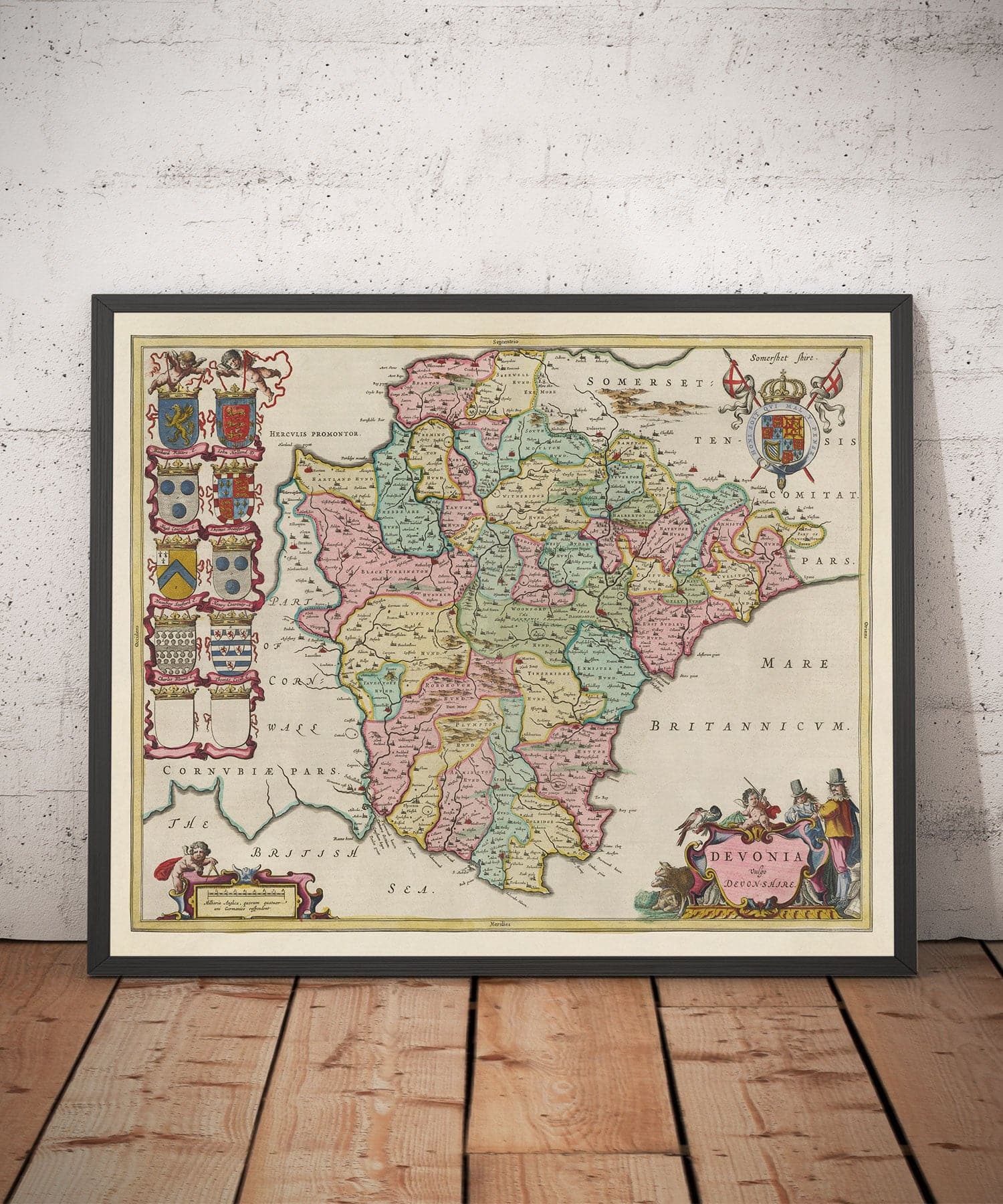 Old Map of Devon in 1665 by Joan Blaeu - Plymouth, Exeter, Torquay, Pa ...