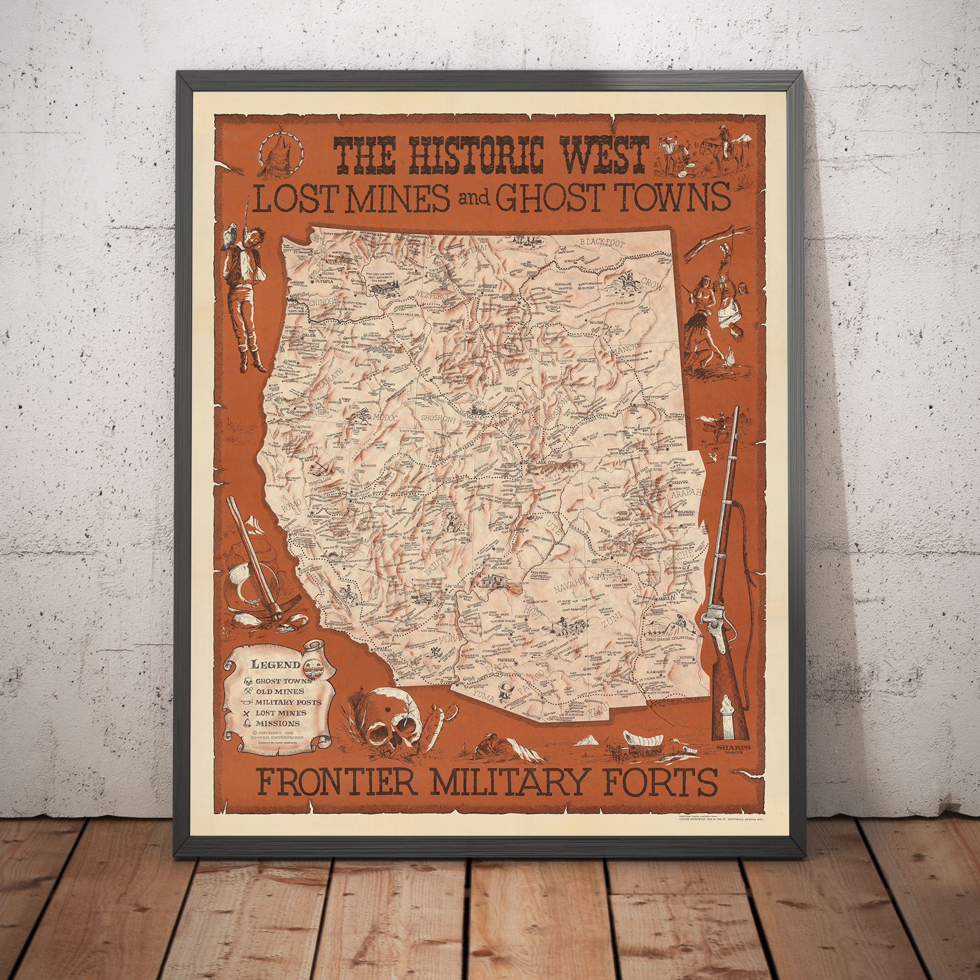 Old Map of the American Wild West by Andy Dagosta in 1968 - Cowboys ...